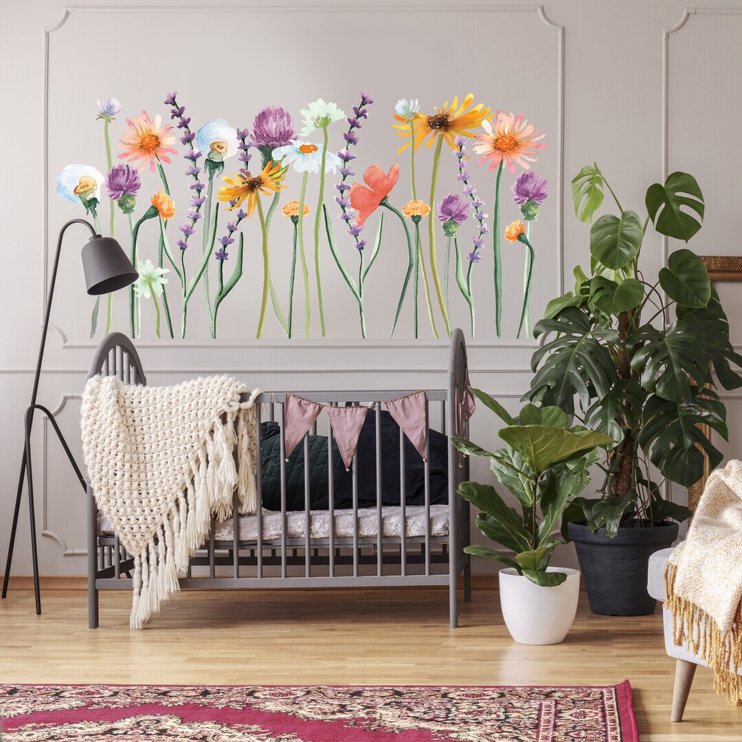 Spring Wild Flowers Watercolor Wall Decal Kit - Flower Wall Decal ...