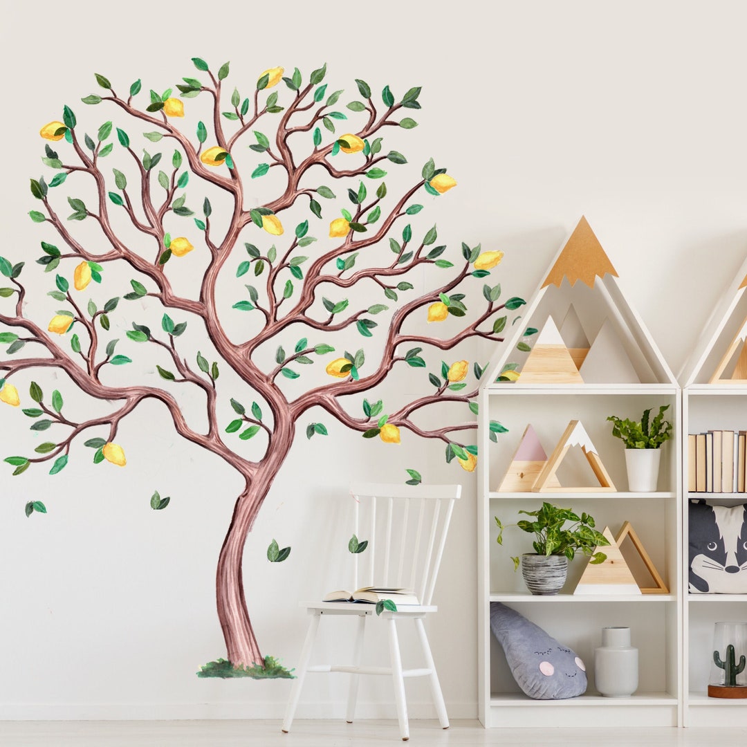Large Citrus Tree Watercolor Wall Decals- Lemon or Orange Tree Decal ...