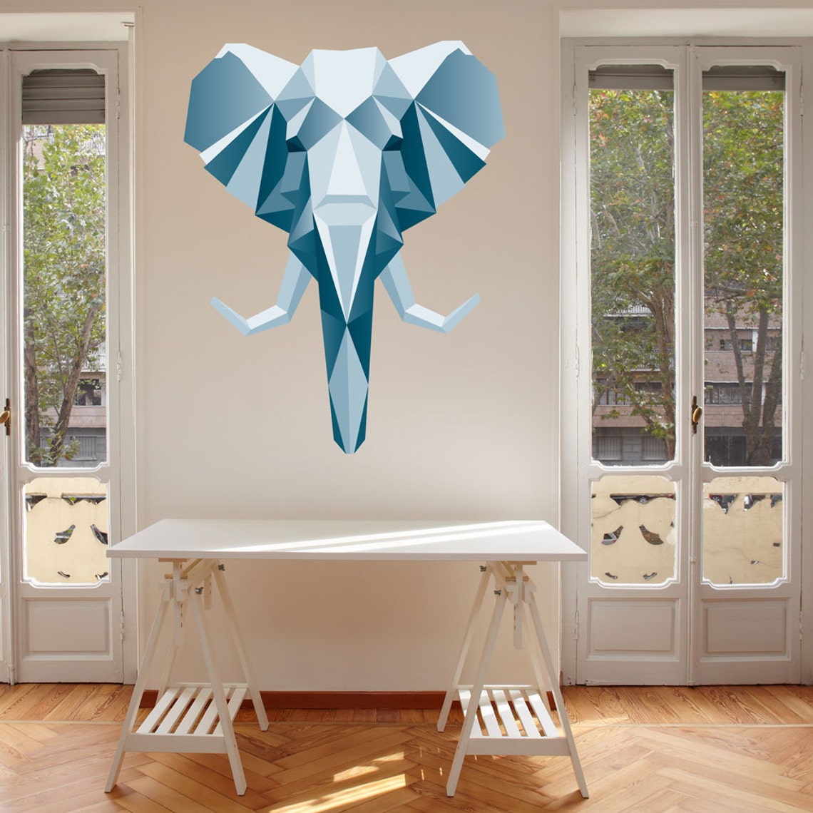 Origami Patterned Elephants Wall Decal Kit - Geometric Elephant Wall ...