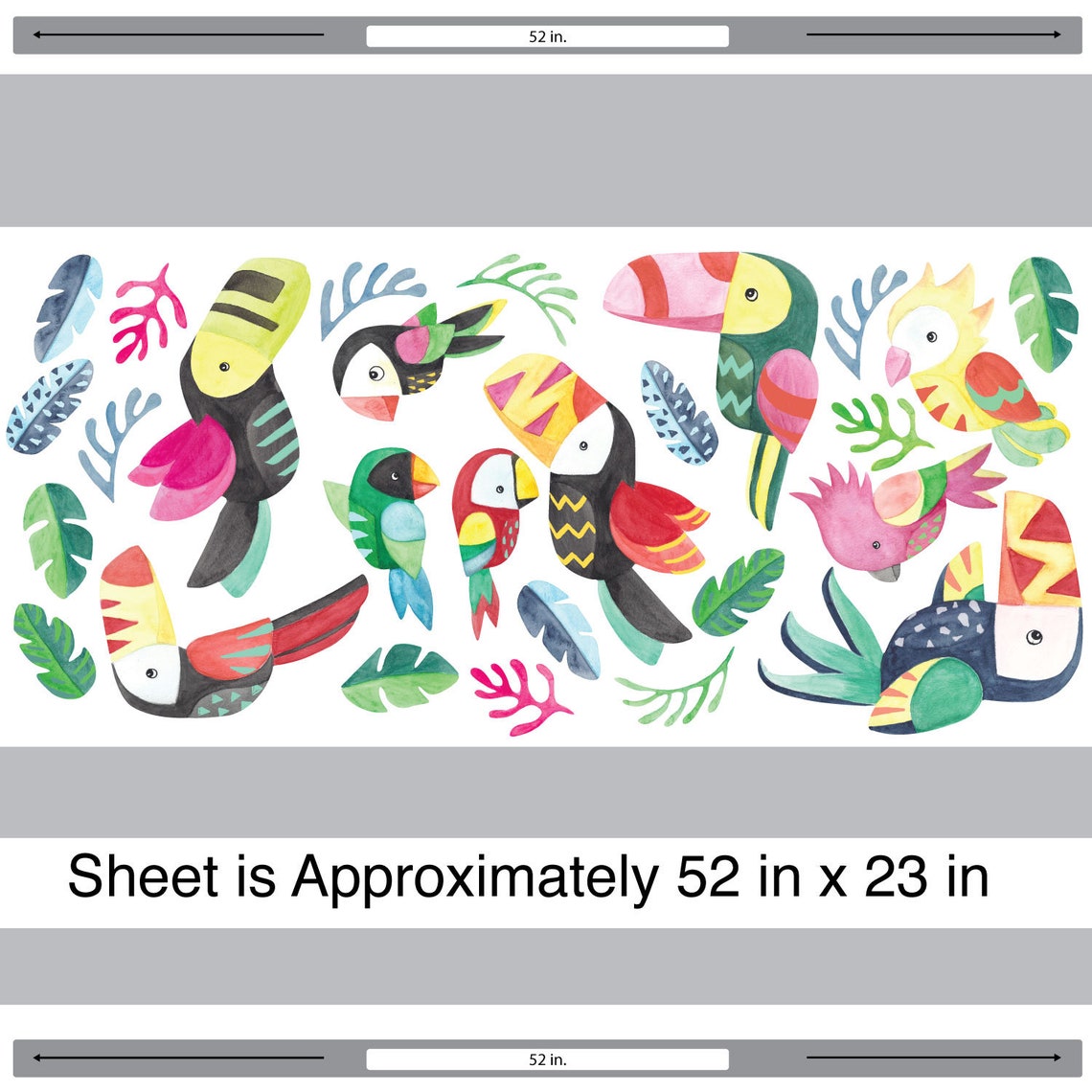Tiki Tiki Birds Watercolor Wall Decal Sticker Kit- Large Tropical ...