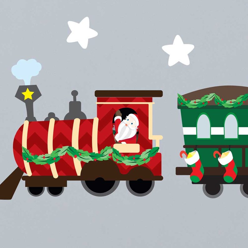 Christmas Train Wall Decal Kit - Holiday Train With Santa and ...