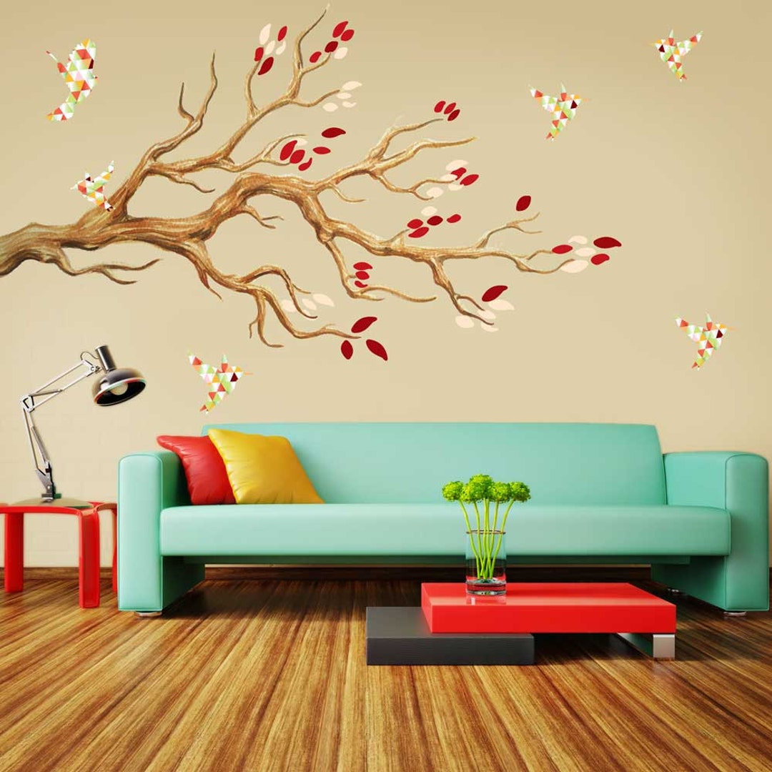 Autumn Tree Watercolor Wall Decal Kit - Tree With Birds, Forest and ...