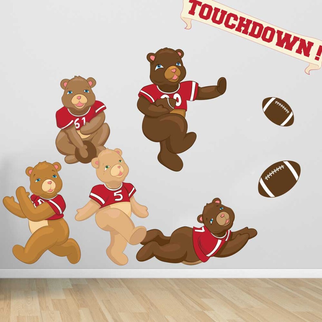 Touchdown Teddies Wall Decal Kit - Sports Bear Wall Decal by ...