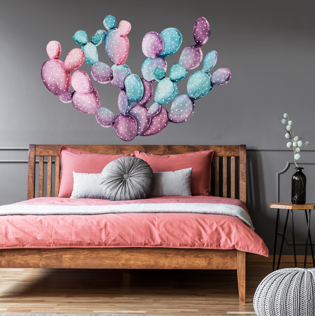 Cosmic Cactus Watercolor Wall Decal Kit - Succulent Wall Mural by ...