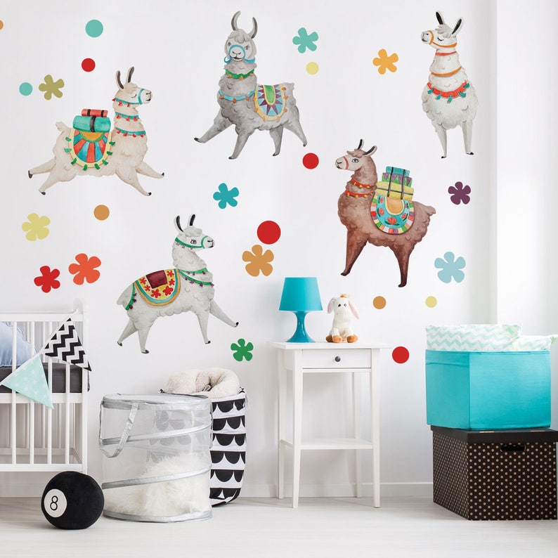 Lovely Llama Watercolor Wall Decal Kit - Bohemian Nursery Decoration ...