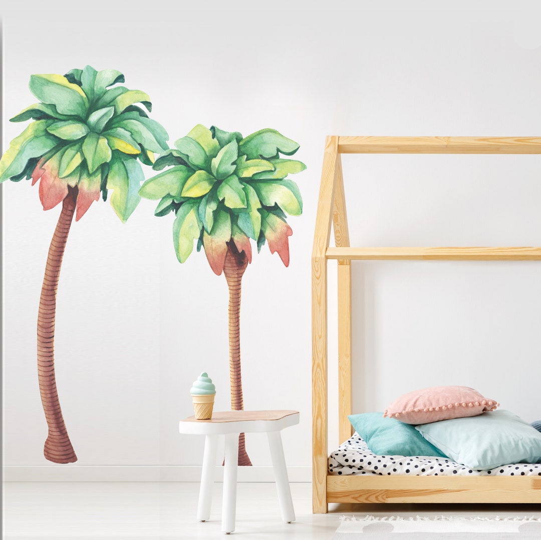 Sunset Palm Trees Watercolor Wall Decal Set - Tropical Beachy Decal by ...
