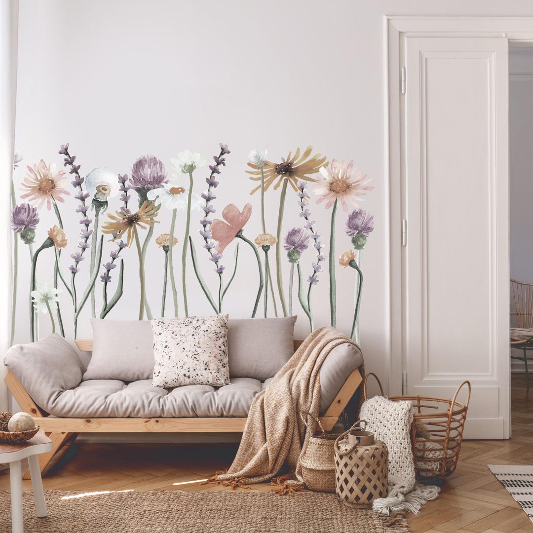 Spring Wild Flowers Watercolor Wall Decal Kit - Flower Wall Decal ...