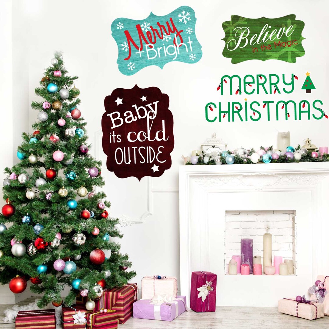 Festive Christmas Signs Wall Decal Set- Festive Holiday Wall Decal by ...