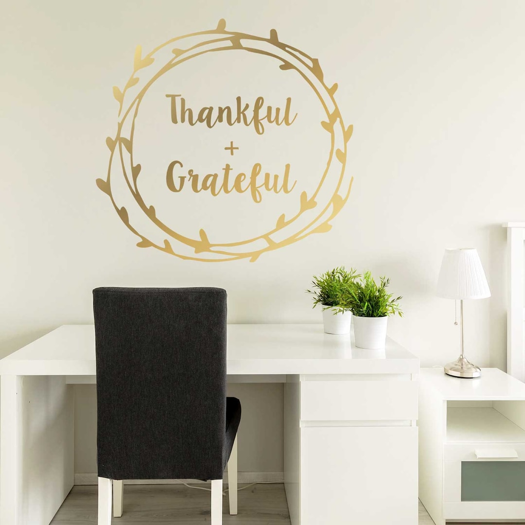 Thankful + Grateful Laurel Decal Set - Gold Kiss Cut Fall Leaf Decal by ...