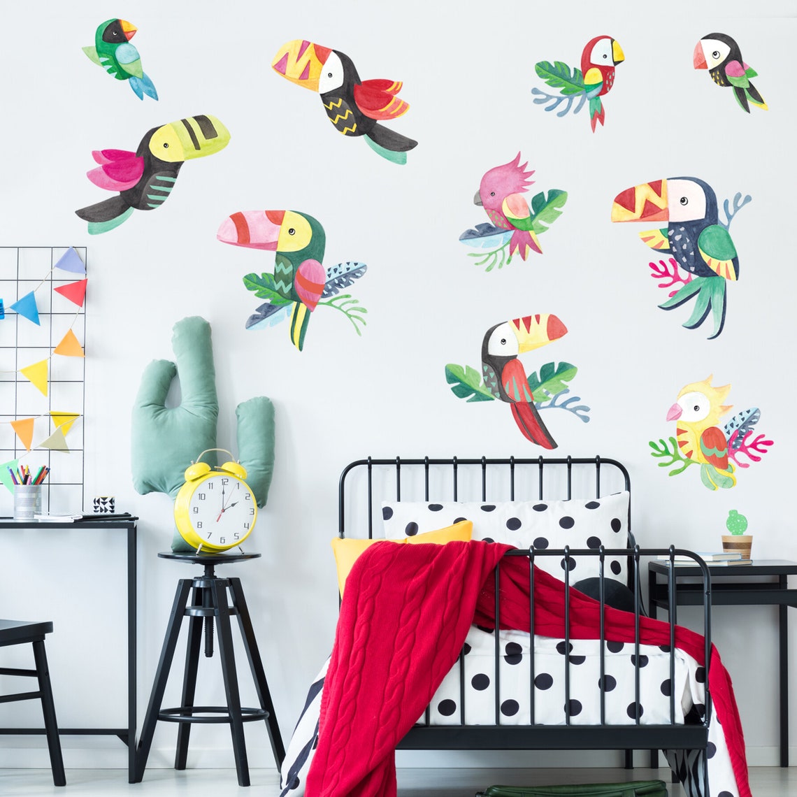 Tiki Tiki Birds Watercolor Wall Decal Sticker Kit- Large Tropical ...