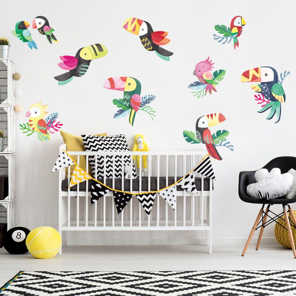 Tiki Tiki Birds Watercolor Wall Decal Sticker Kit- Large Tropical ...