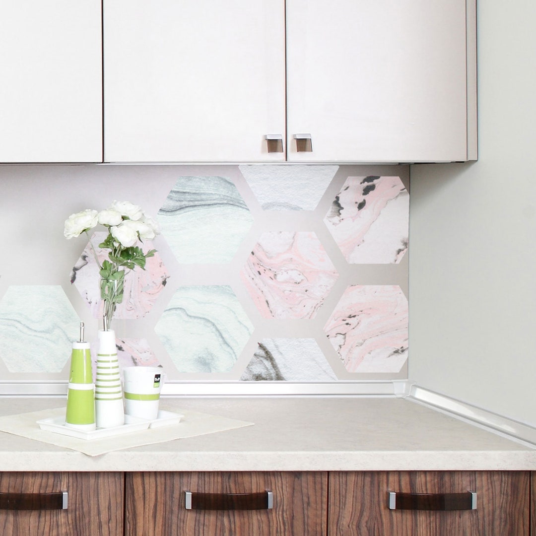 Hexagonal Marble Wall Decal Tiles Create Your Own Geometric Wall Mural ...