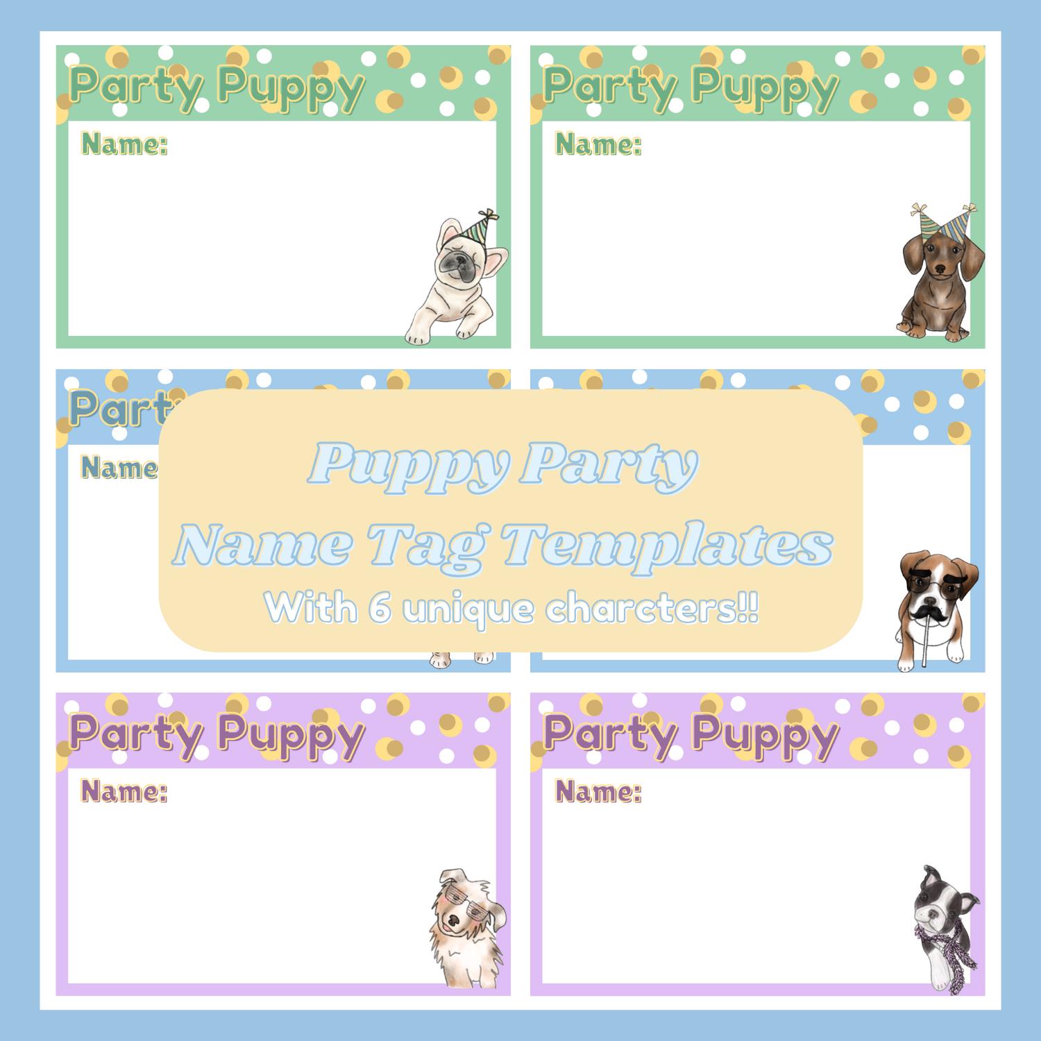 Puppy Party Name Tag Template (canva) - Etsy