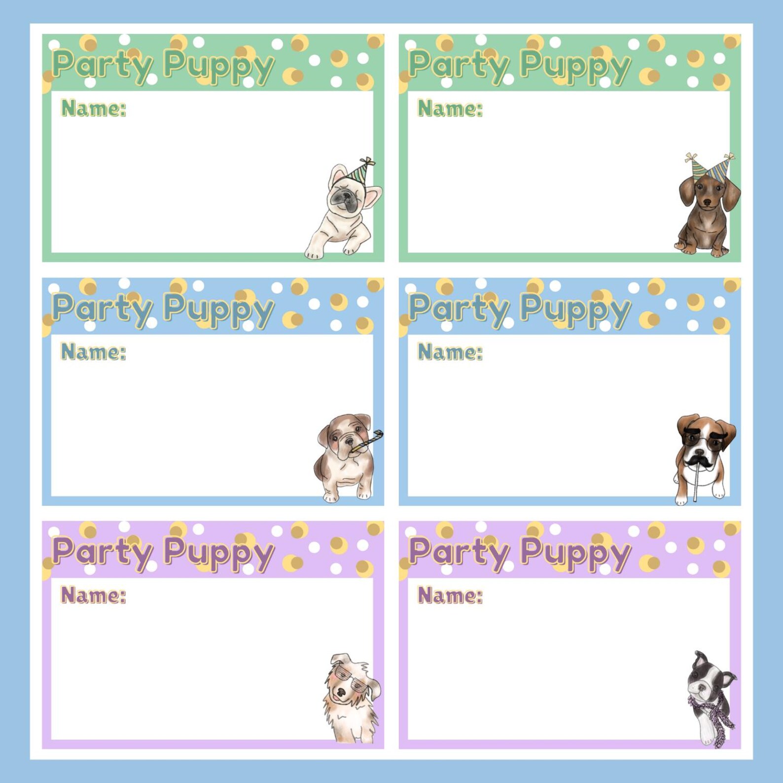Puppy Party Name Tag Template (canva) - Etsy
