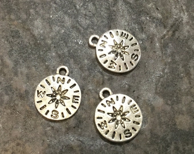 CLEARANCE Mini Compass Charms in Antique Silver Finish Protection ...