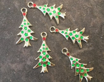 5pcs Christmas Tree Charms Star Charms Gold Plated Enamel Charms ...