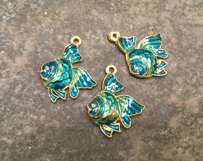Enamel Fish Charms Package of 3 Charms Gold Finish Beach Theme Charms ...