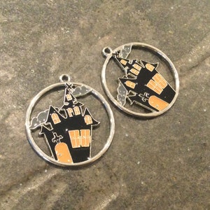 Black Halloween Haunted House Charms Nicely Detailed Package of 2 Fall ...