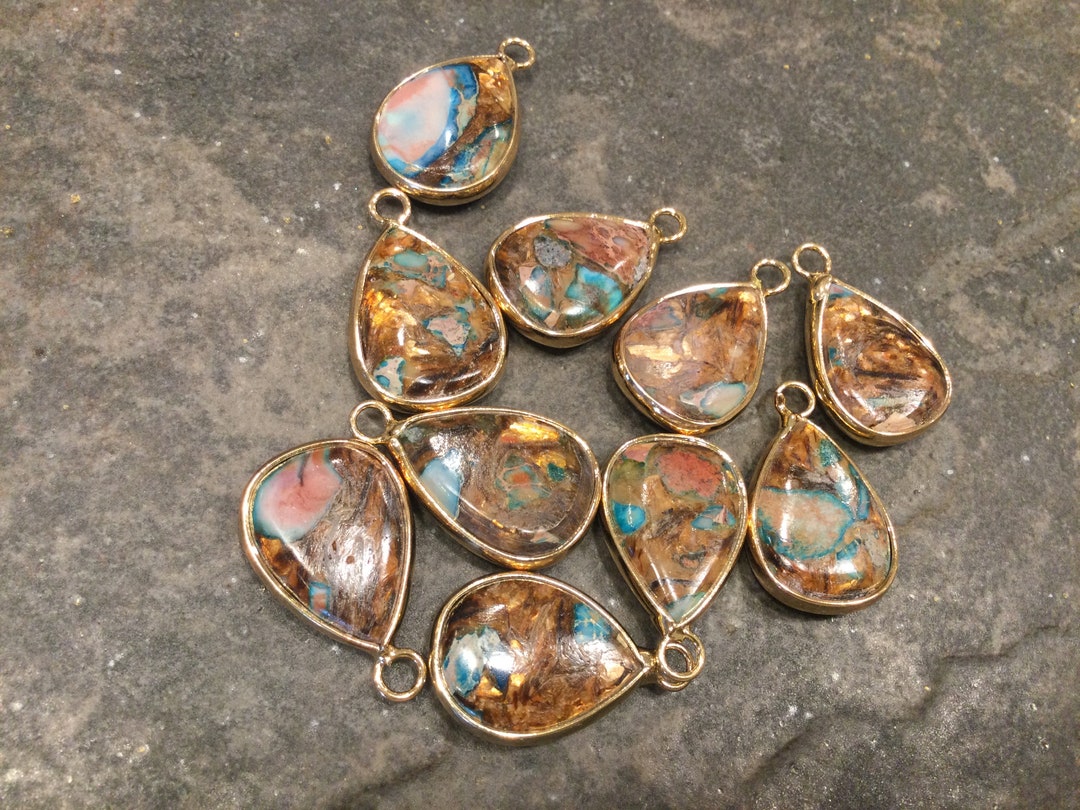Turquoise Blue Imperial Jasper and Bronzite Composite Gemstone Teardrop ...