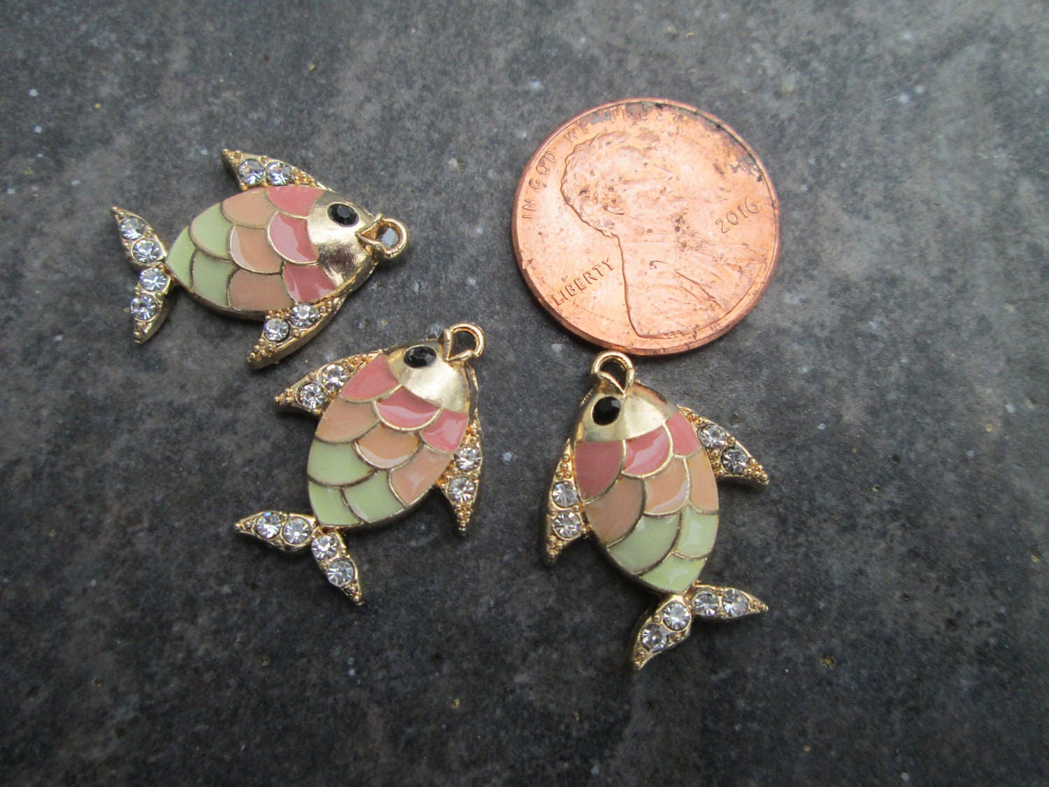 Enamel Fish Charms With Rhinestone Detail Package of 3 Charms - Etsy