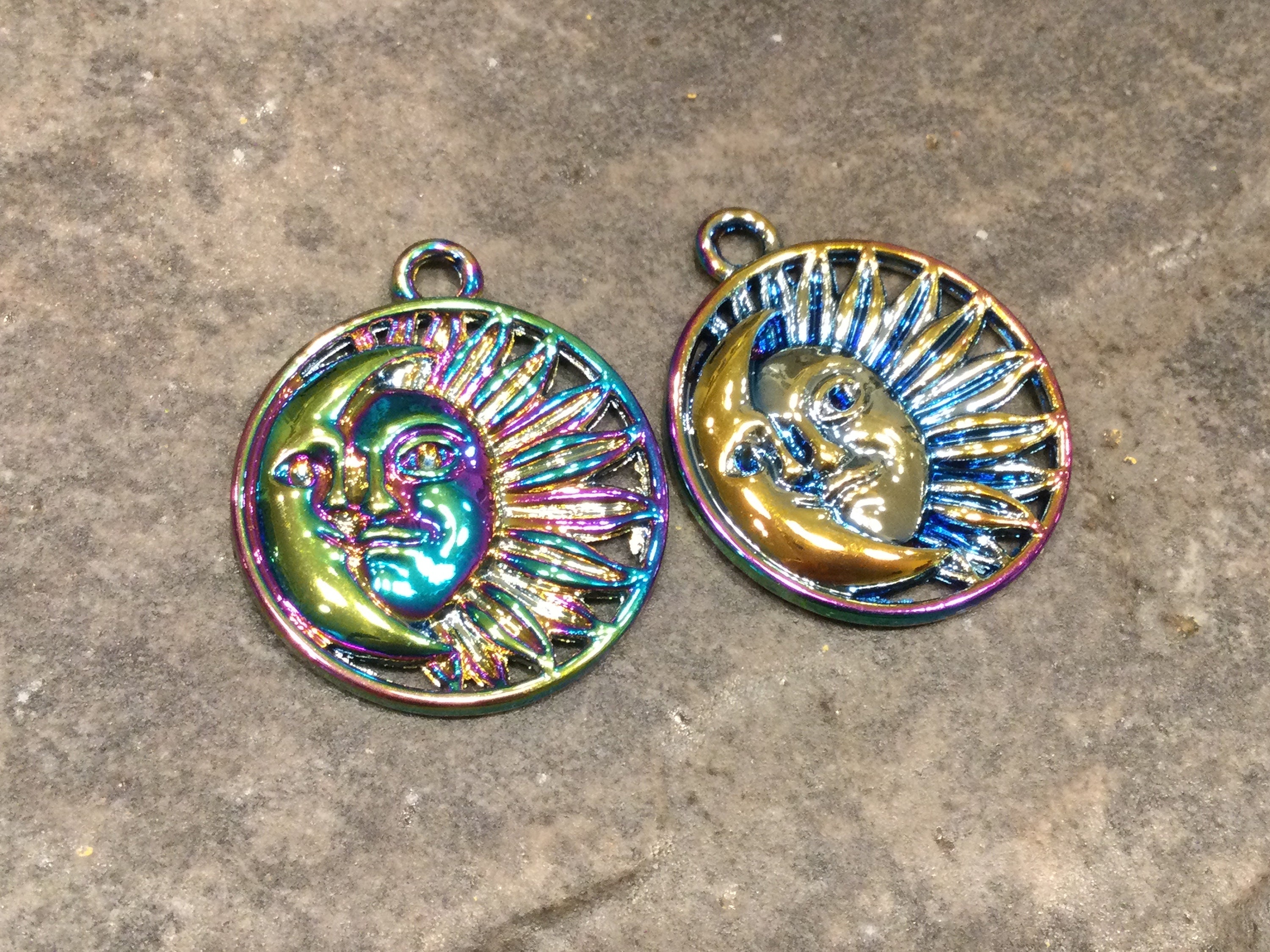 Sun and Moon Charms in Rainbow Finish Package of 2 Beautifully - Etsy