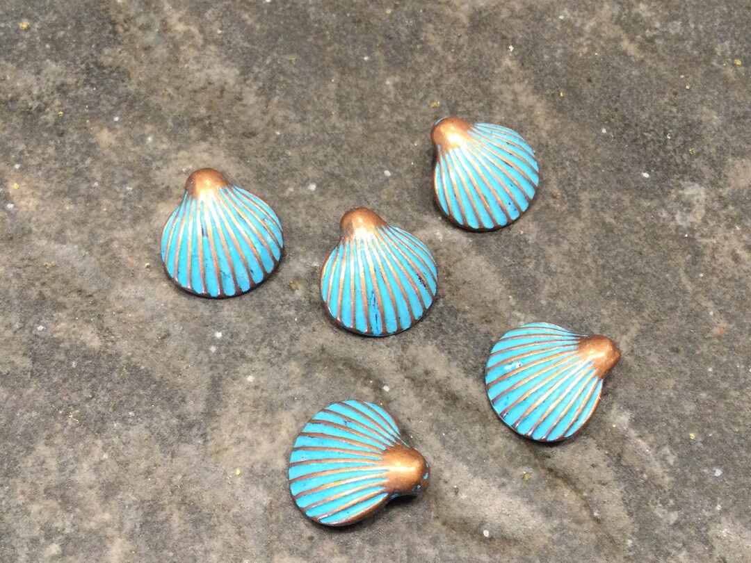 Copper Shell With Blue Patina Charms Package of 5 Charms Beautifully ...