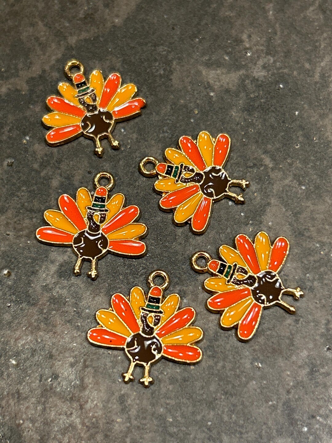Thanksgiving Turkey Charms in Antique Gold Finish With Enamel Detail ...