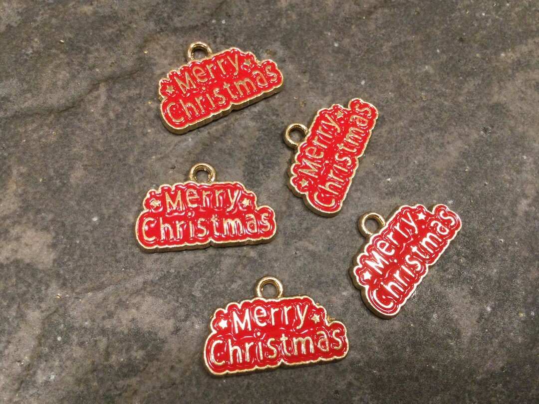 Merry Christmas Charms Package of 5 Charms Enamel Christmas Charms - Etsy
