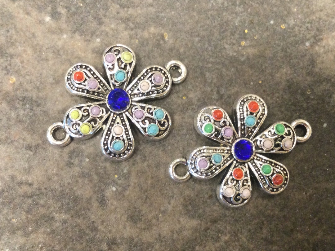 Beaded Flower Connectors With Rhinestone Detail Package of 2 Connectors ...