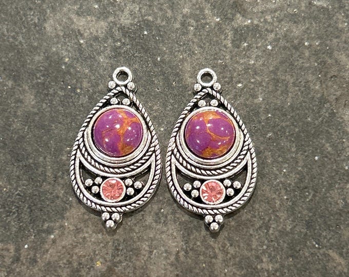 Silver Teardrop Pendant Charms With Purple Turquoise Resin Cabochon ...