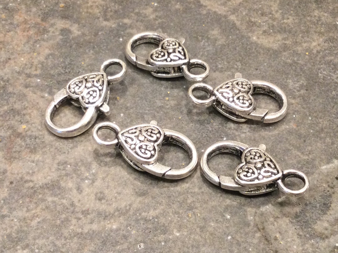 Large Heart Filigree Lobster Claw Clasps Package of 5 Antique Silver ...