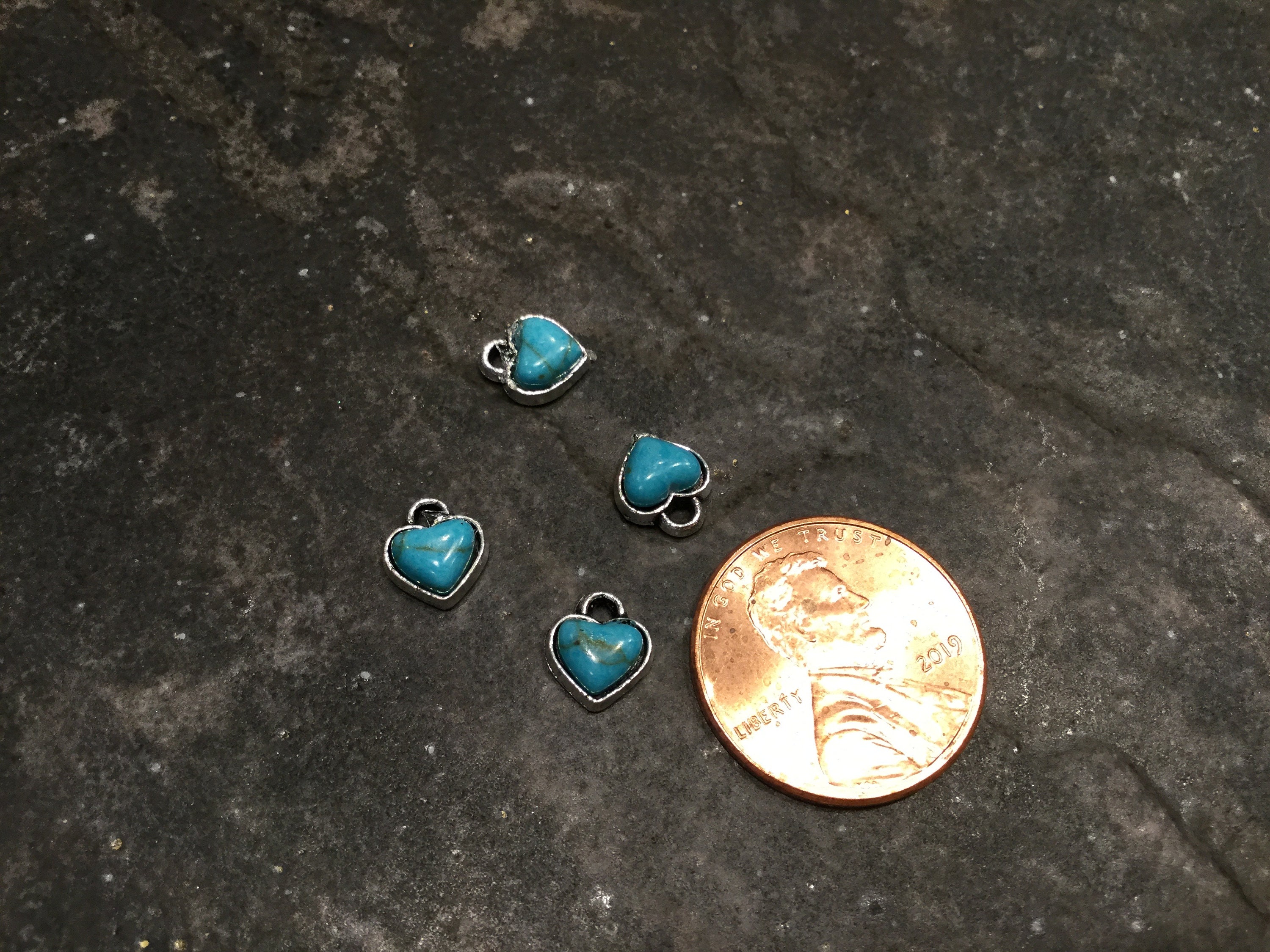 Tiny Turquoise Heart Pendants With Howlite Cabochon Package of - Etsy