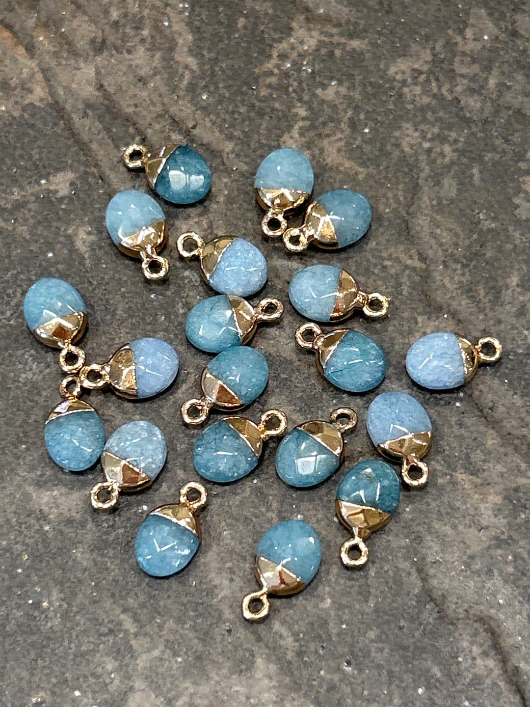 Slate Blue Jade Gemstone Drop Pendants With Gold Plated Bail for ...