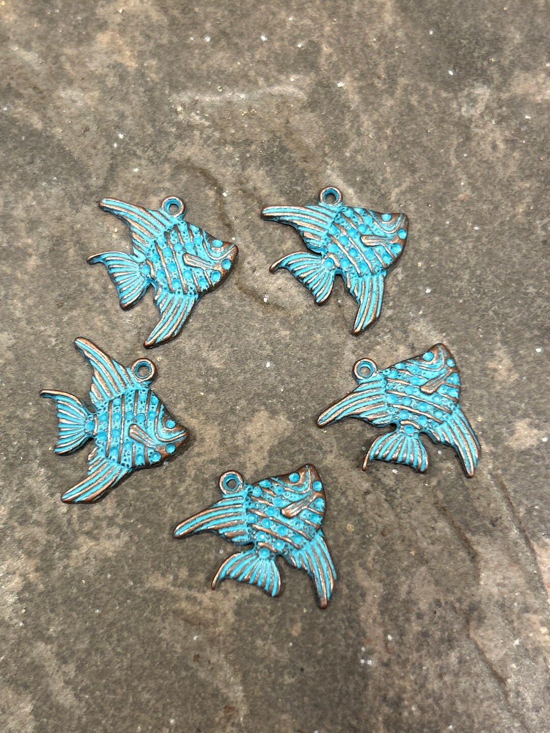 Copper Patina Fish Charms Package of 5 Beach Theme Charms - Etsy