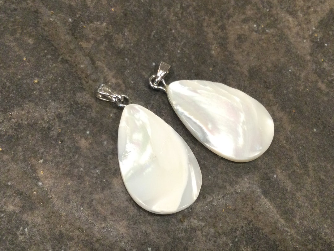 Mother of Pearl Shell Teardrop Shaped Pendants With Brass Bails Package ...