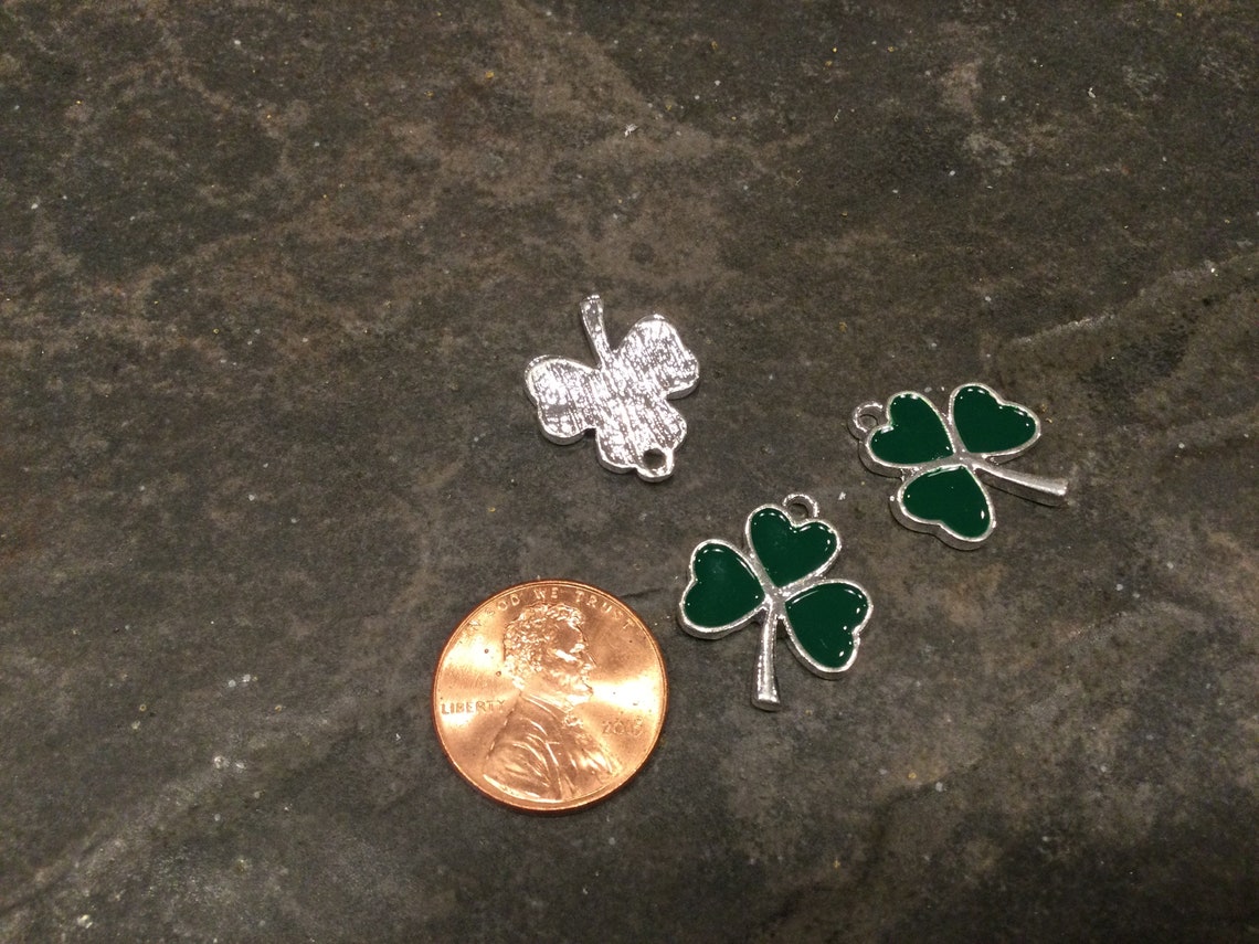 Irish Shamrock Charms in Silver Finish With Green Enamel Package of 3 ...