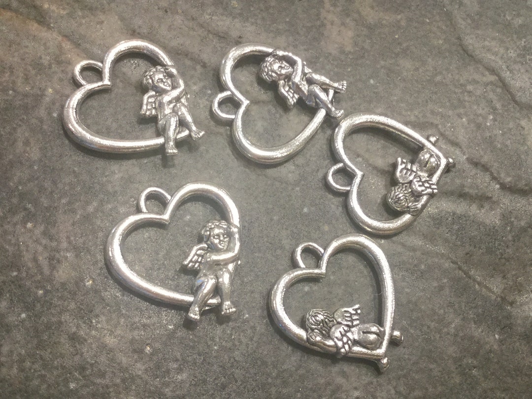 CLEARANCE Heart Charms With Cherub Double Sided Open Heart Charms for ...