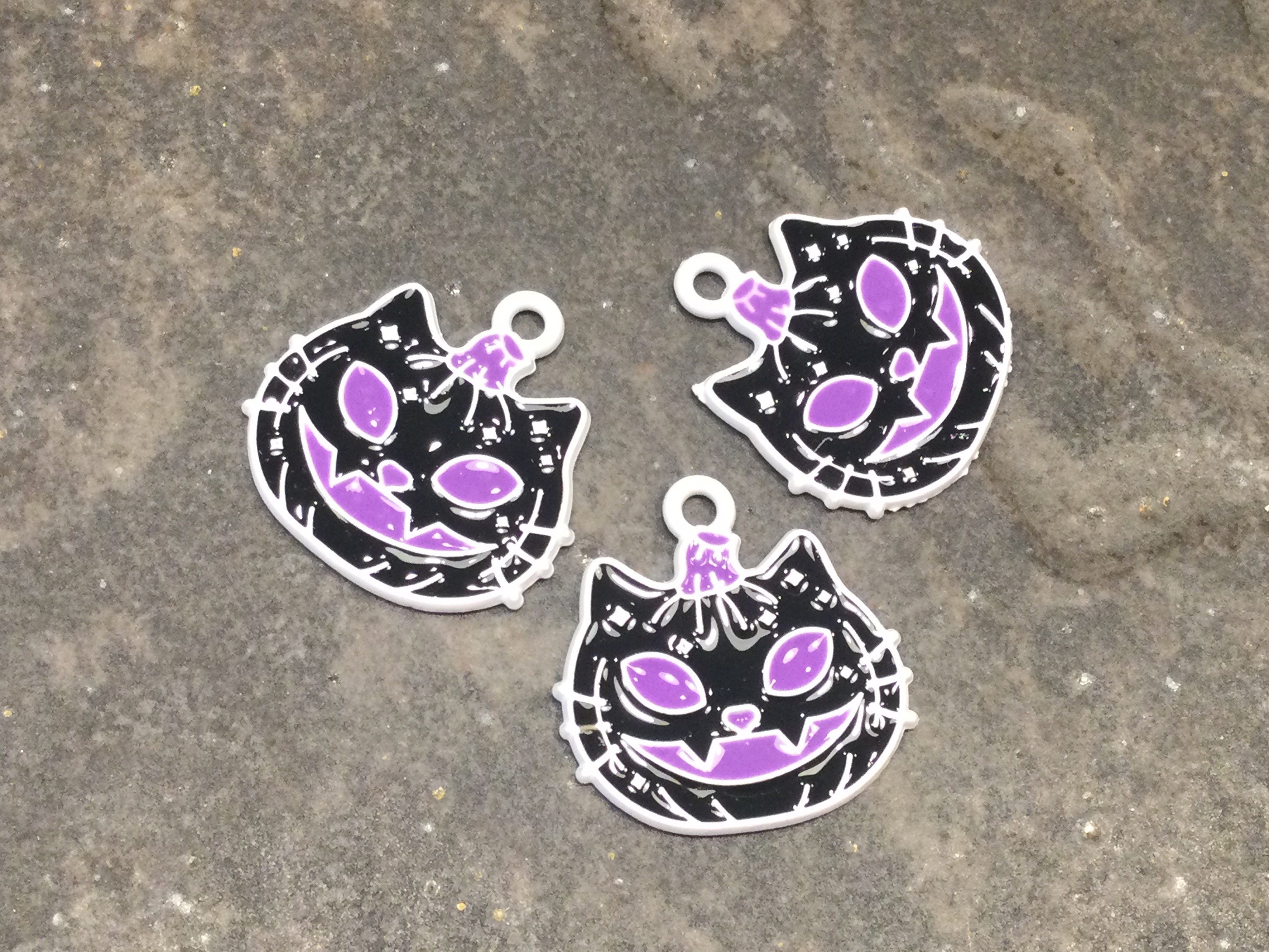 Enamel Halloween Black Cat Charms Package of 3 Purple and - Etsy