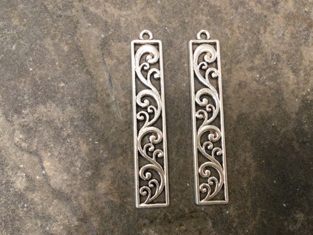 Silver Filigree Elongated Rectangle Charms Package of 2 Designer Look ...