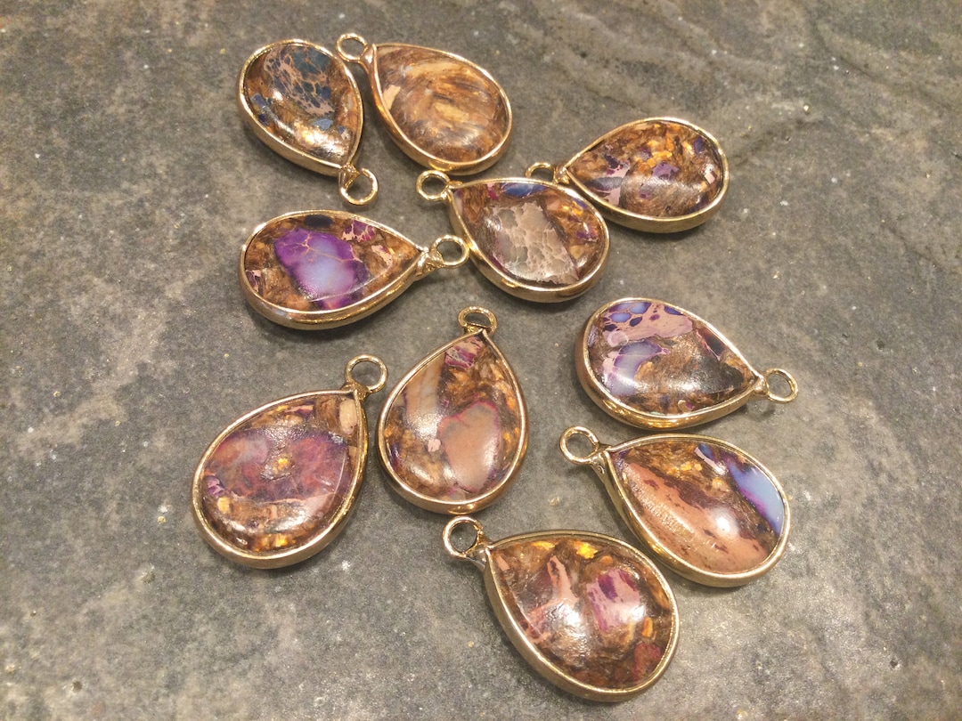Purple Imperial Jasper and Bronzite Composite Gemstone Teardrop Pendant ...