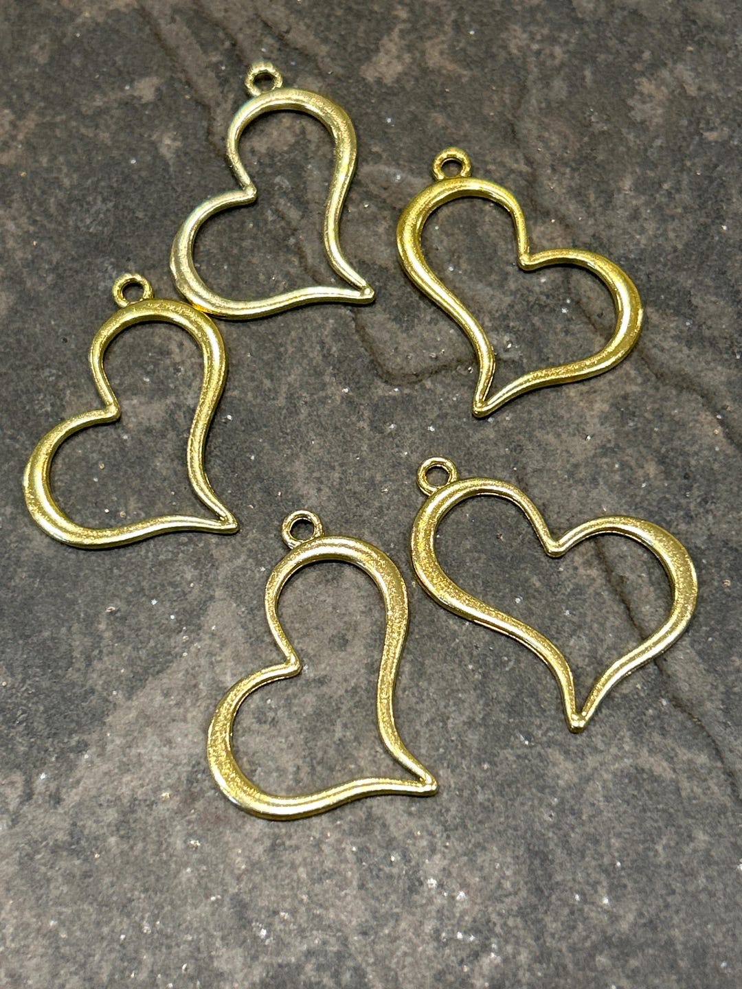 Rustic Heart Charms Package of 5 Gold Finish Open Heart Charms ...