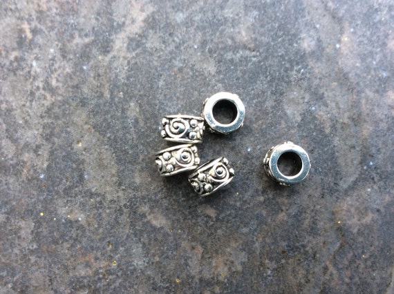Filigree Tube Beads package of 5 beads Silver Large Hole beads | Etsy