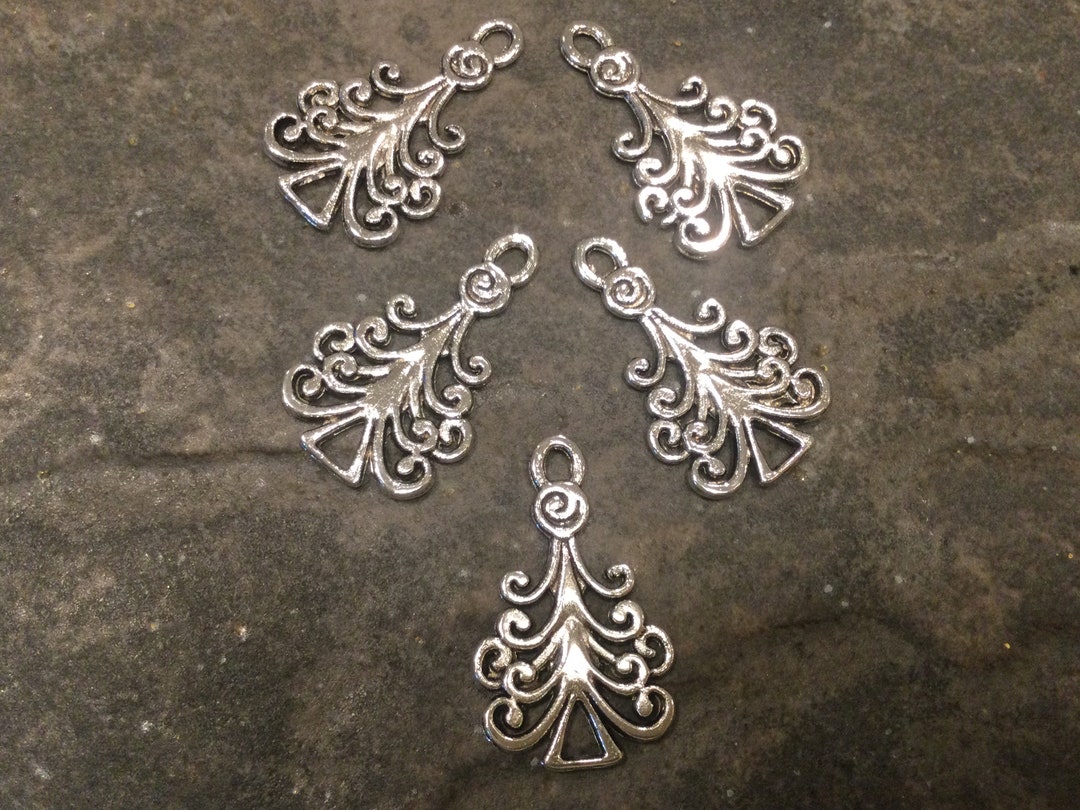 BLACK FRIDAY SPECIAL Christmas Tree Charms Package of 5 Charms Filigree ...