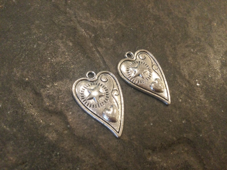 Rustic Artisan Style Heart Charms With Star Detail Package of - Etsy