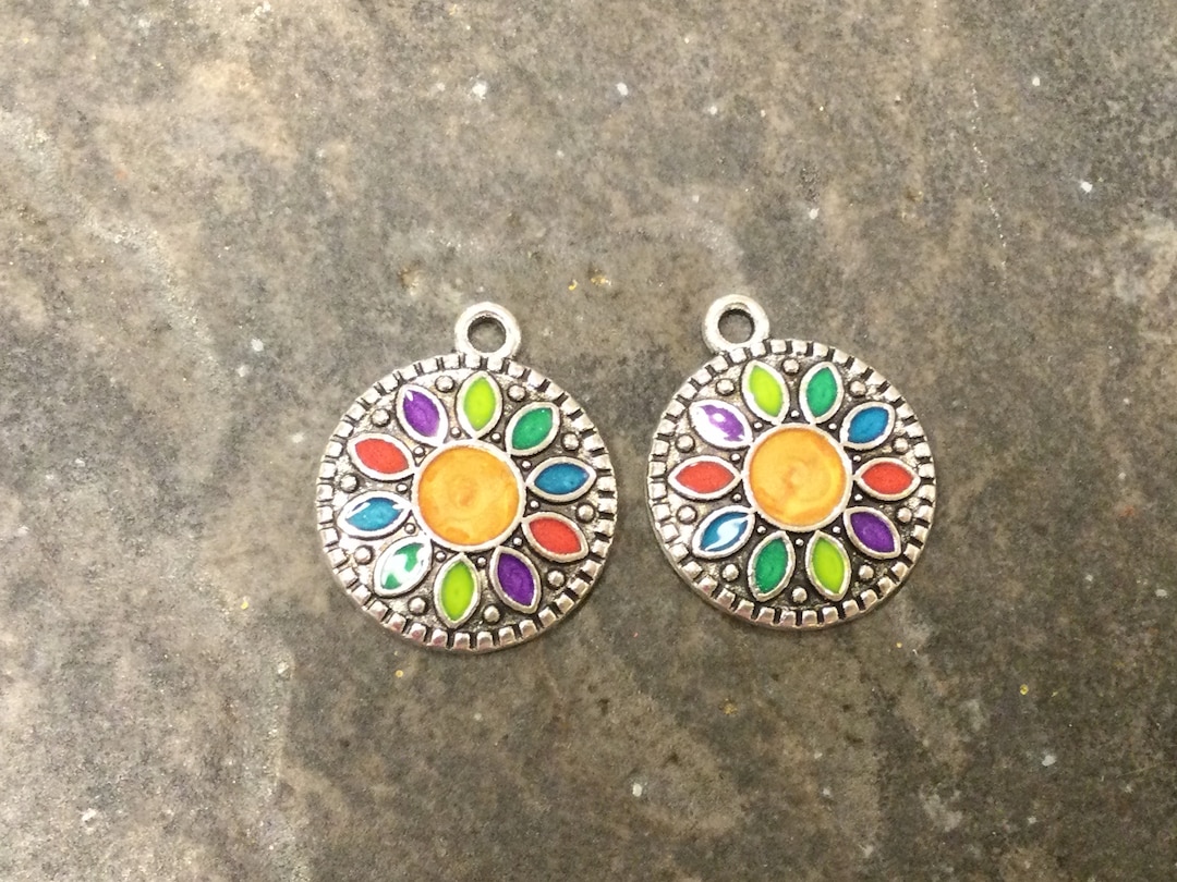 Colorful Round Enamel Pendant Charms Package of 2 Charms - Etsy