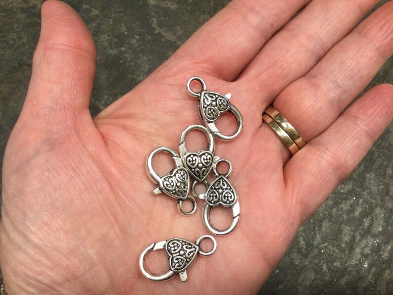 Large Heart Filigree Lobster Claw Clasps Package of 5 Antique Silver ...