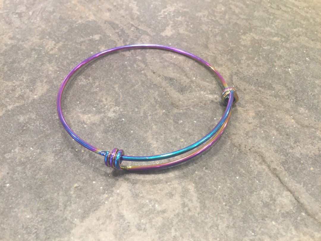 Rainbow Color Adjustable Wire Bangle Bracelet Blanks in Stainless Steel ...