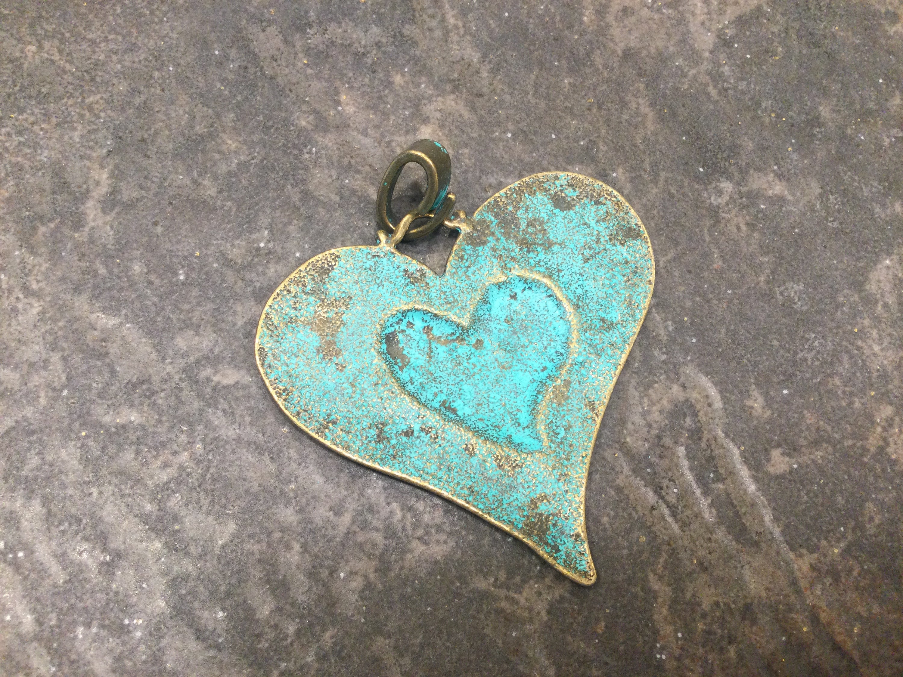 Large Heart Charms in Antique Bronze Finish With Green Patina Charms or ...