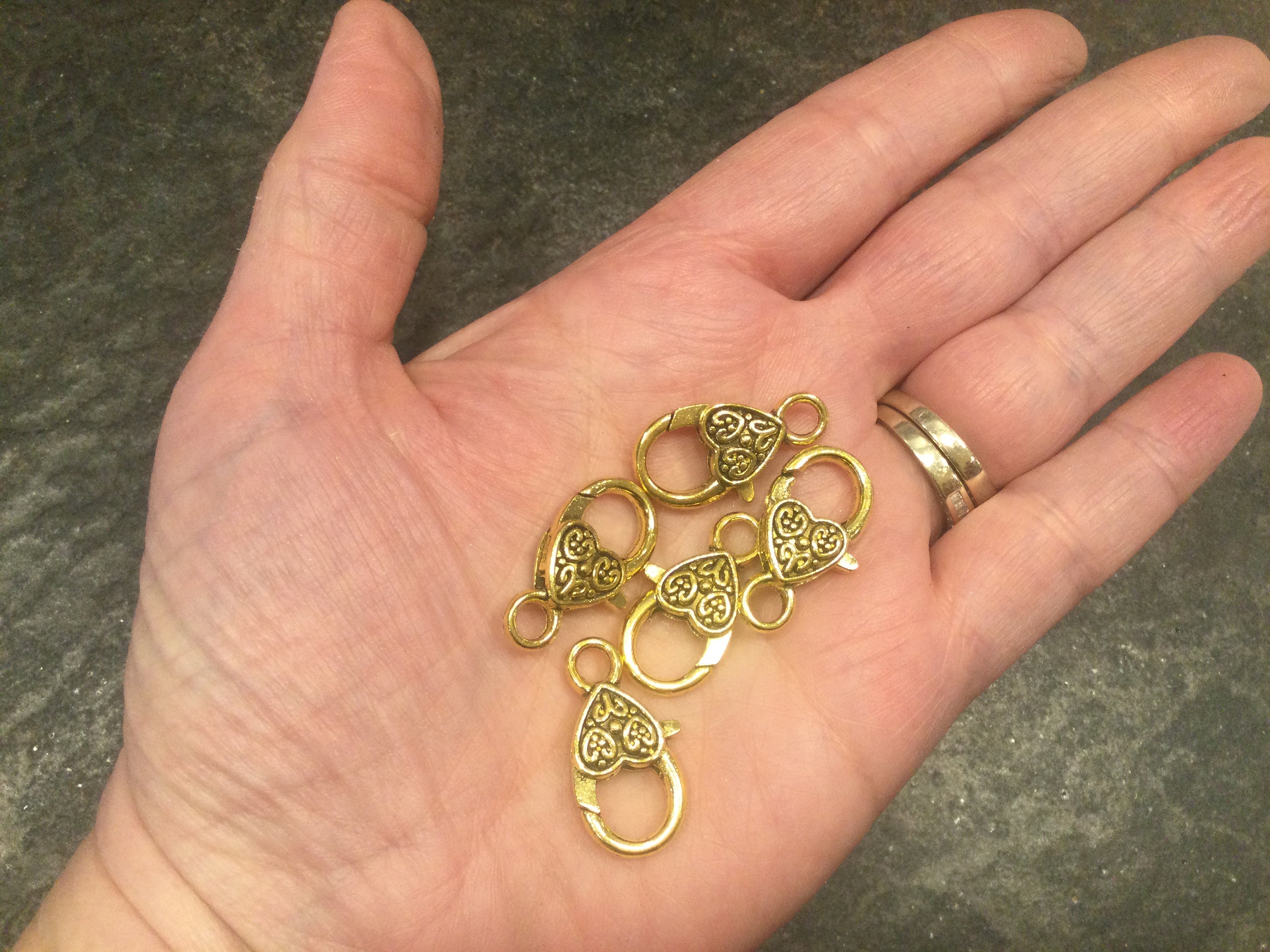 Large Heart Filigree Lobster Claw Clasps Package of 5 Antique Gold ...