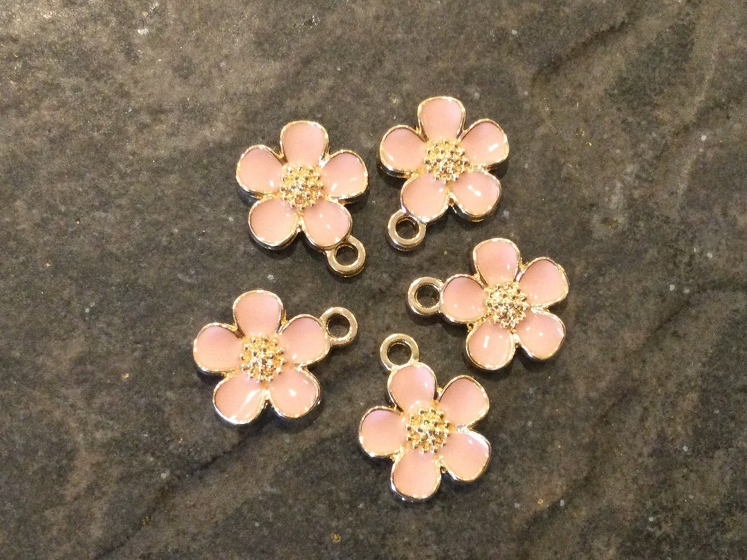 Spring Flower Charms in Gold Finish With Pink Enamel Detail Package of ...